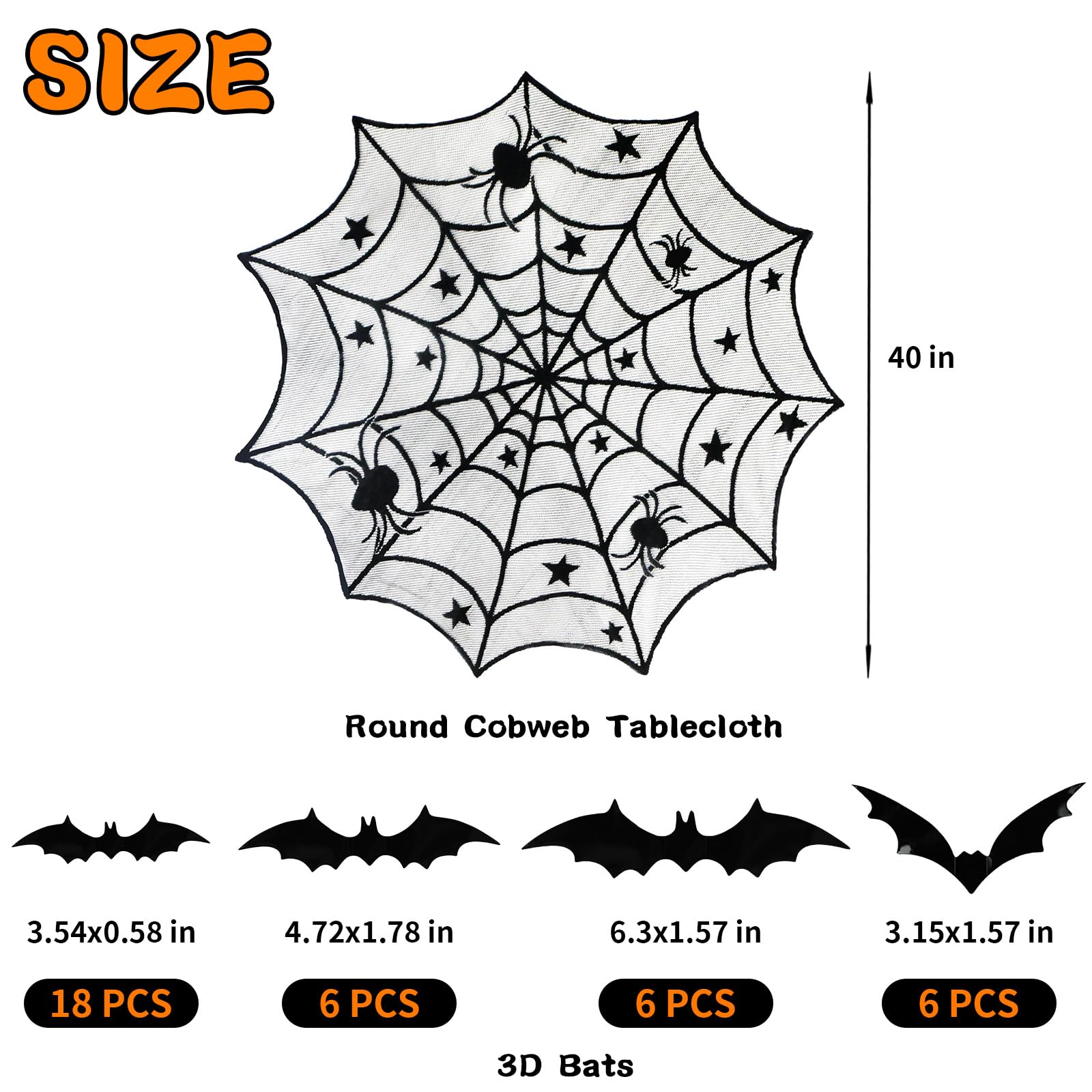 5 Pack Halloween Decorations Indoor, Halloween Mantel Decorations, Spider Web Table Runners, Round Table Cover and Cobweb Lampshade with 36pcs Scary 3D Bat Stickers for Halloween Party Decor