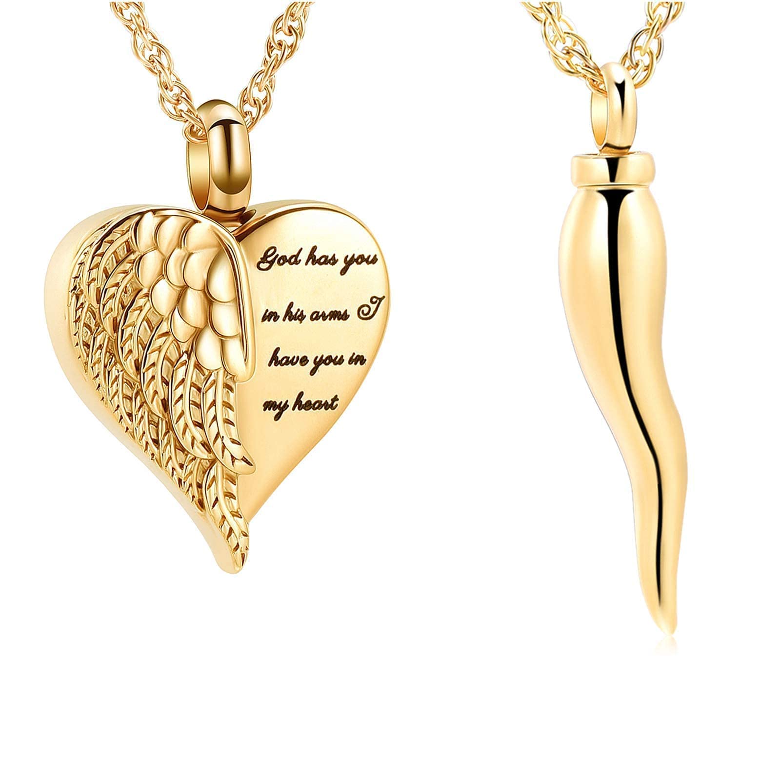 2PCS Cremation Jewelry Heart Horn Urn Necklaces for Ashes for Women Men