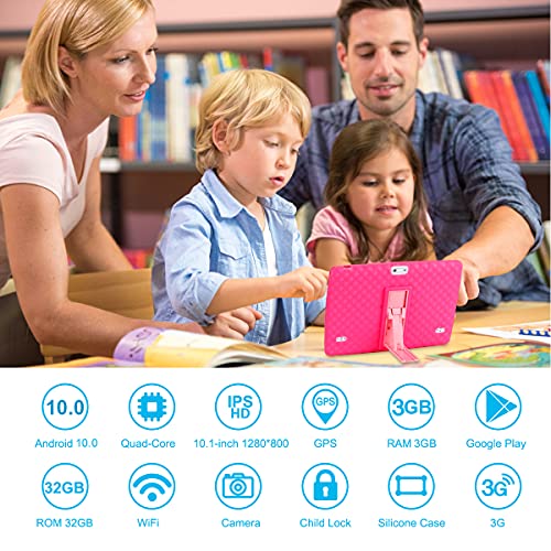 SANNUO 10 inch Kids Tablet,Android 10.0 RAM 3GB ROM 32GB 3G LET Dual SIM Card for Kids Education, Watch Movie and Play Game(Pink)