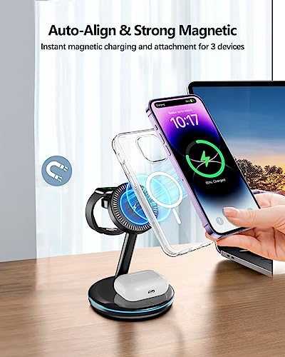 3 in 1 Charging Station for Apple Devices 18W Fast Mag-Safe Charger Stand Magnetic Wireless Charger Station for iPhone 15 14 13 12 Pro/Pro Max/Plus/Mini AirPods 2/3/Pro iWatch Ultra/8/7/SE/6/5/4/3/2