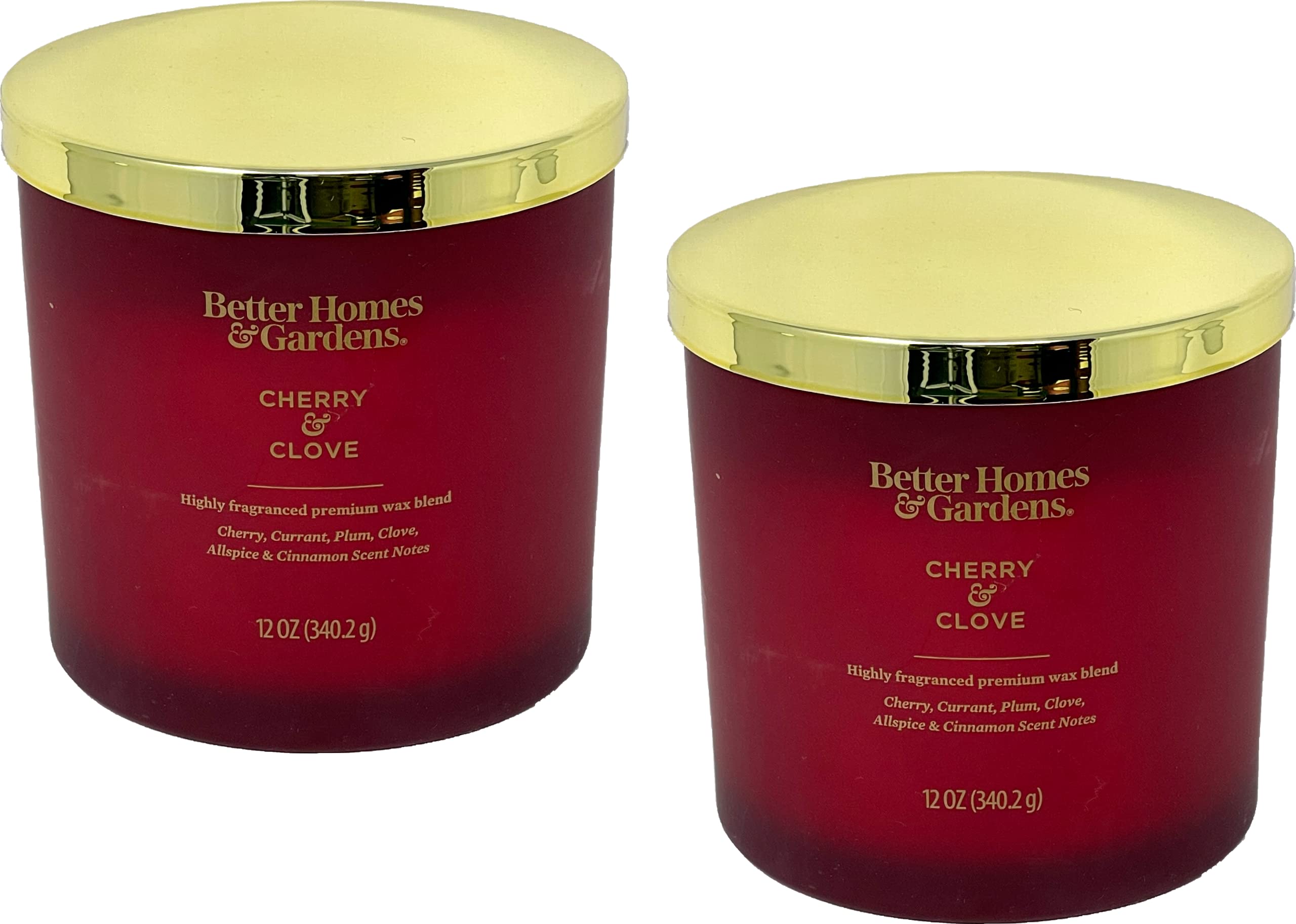 Better Homes and Gardens 12oz Scented Candle, Cherry and Clove, 2-Pack Gold Metal Lid