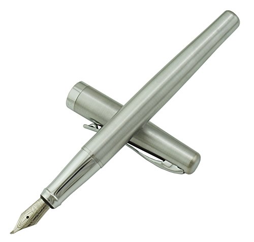 erofa Duke 209 Bent Nib Fountain Pen Set with Ink Refills Converter, Steel Sliver