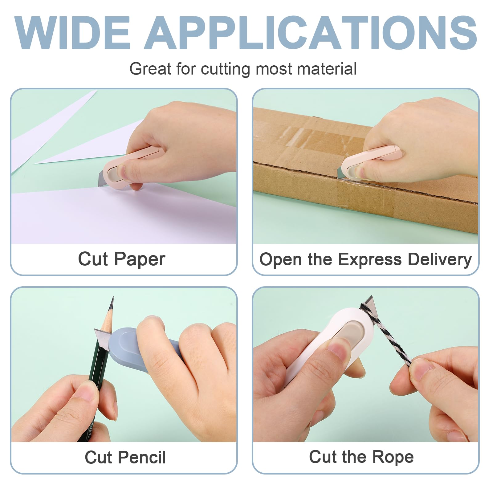 8 Pack Utility Knife Box Cutters, Retractable Letter Opener, Mini Box Cutter, Compact Cardboard Cutter Razor Knife, Cute Box Cutters for Paper Package Envelope Mail Arts Crafts Office Home Use