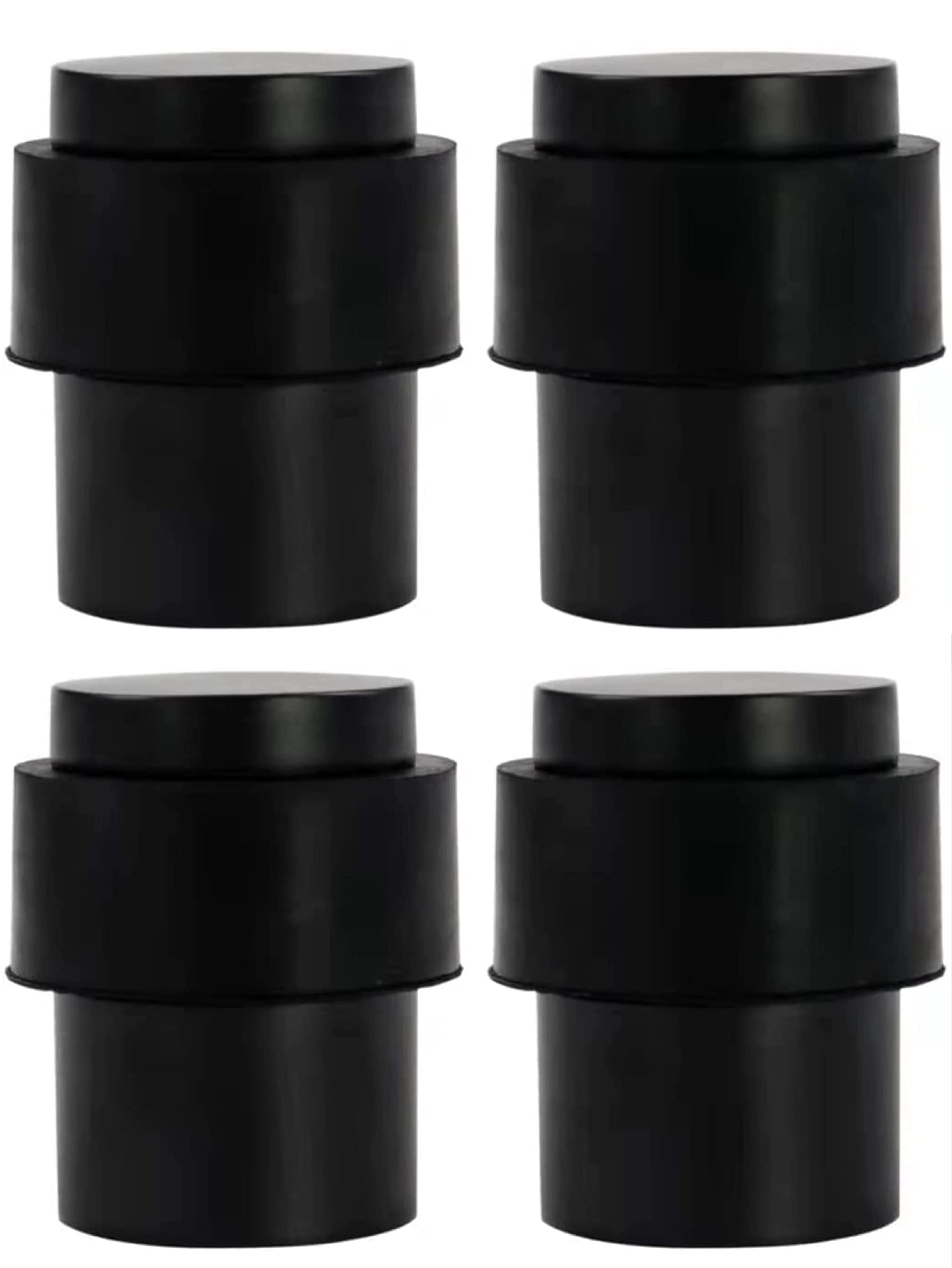 4 Pack Floor Door Stopper, Black Door Stop Stainless Steel Modern Door Stoppers Wall Protector Commercial Door Bumper Wedge Decorative Cylindrical Floor Mount Door Stops for Bottom of Door (4, Black)