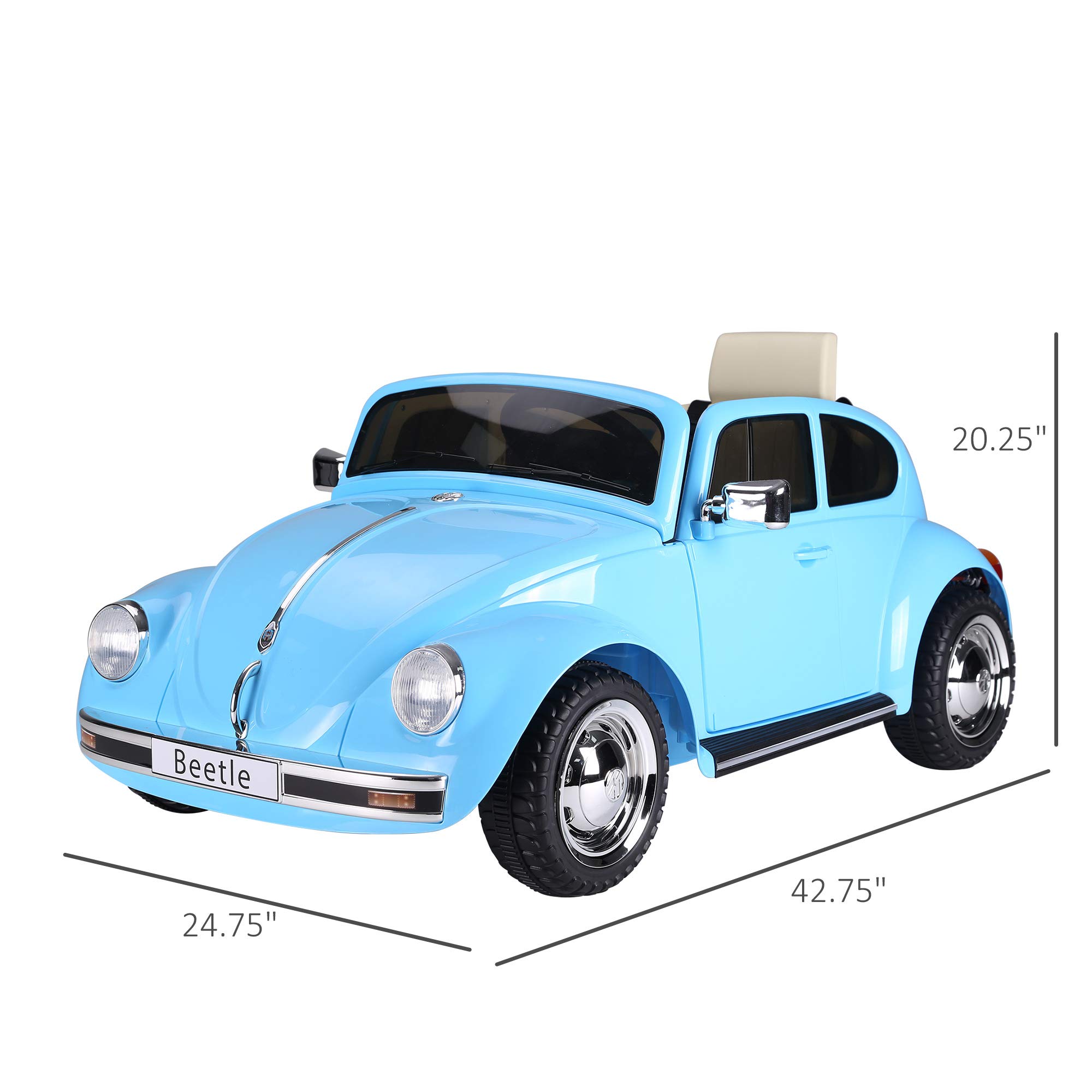 Aosom Licensed Volkswagen Beetle Electric Kids Ride-On Car 6V Battery Powered Toy with Remote Control Music Horn Lights MP3 for 3-6 Years Old Blue