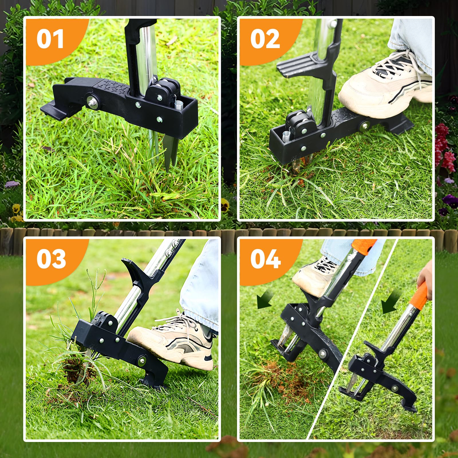 4-Claw Weed Puller,Stand Up Weed Puller Tool, Weeding Tools Gardening with 39.3" Long Handle/Stainless Steel Claws,Detachable Gardening Hand Tools for Lawn and Yard Without Bending or Kneeling