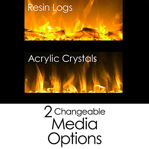 36β Electric Fireplace- Front Vent Wall Mount or Recessed- Realistic LED Flame- Faux Log & Crystal Media, Remote Control by Lavish Home (Black)