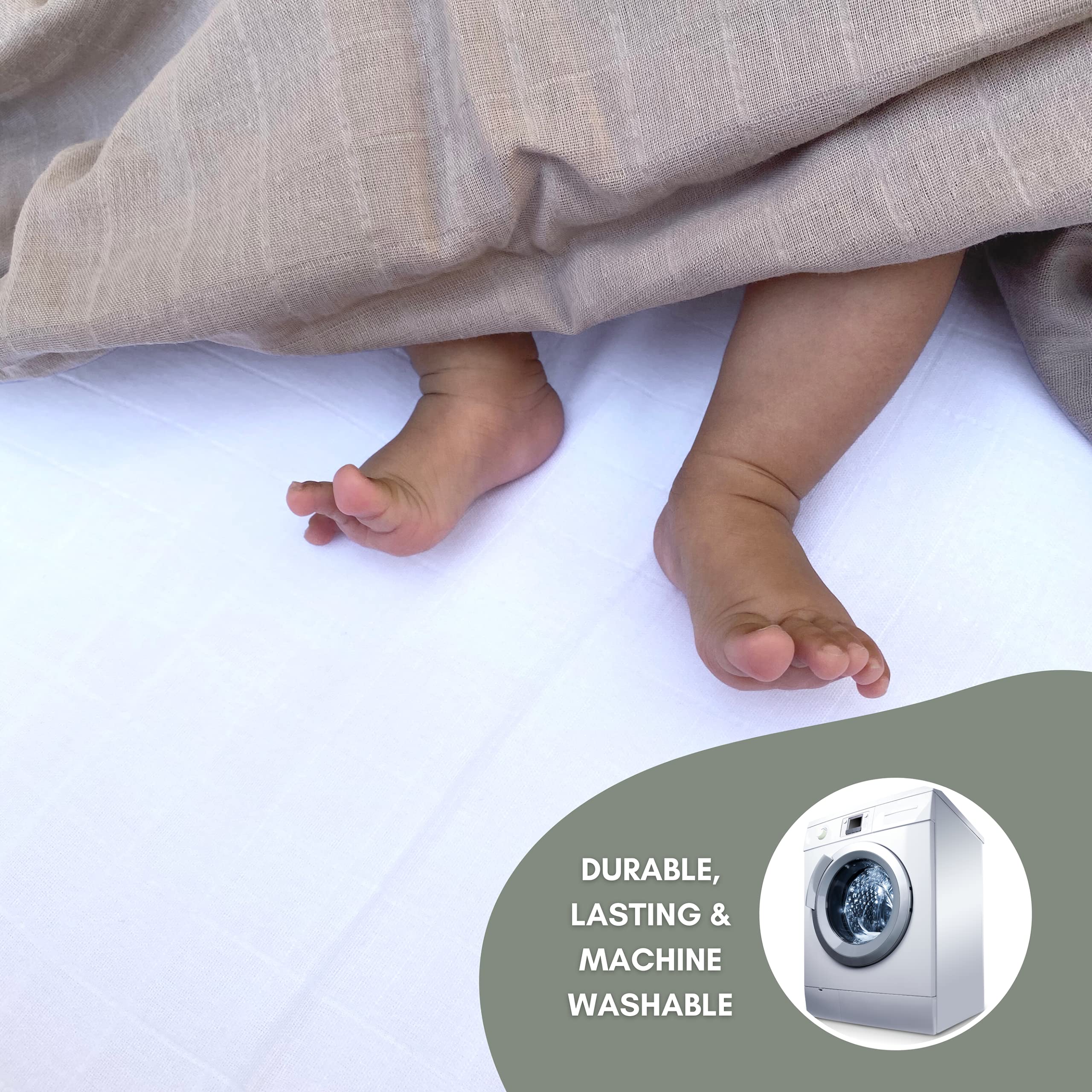 MOZAH Baby Fitted Crib Sheet –100% Organic Cotton Muslin Super Soft Breathable Tailored Snug Fit Solid White for Standard Crib and Toddler Mattresses