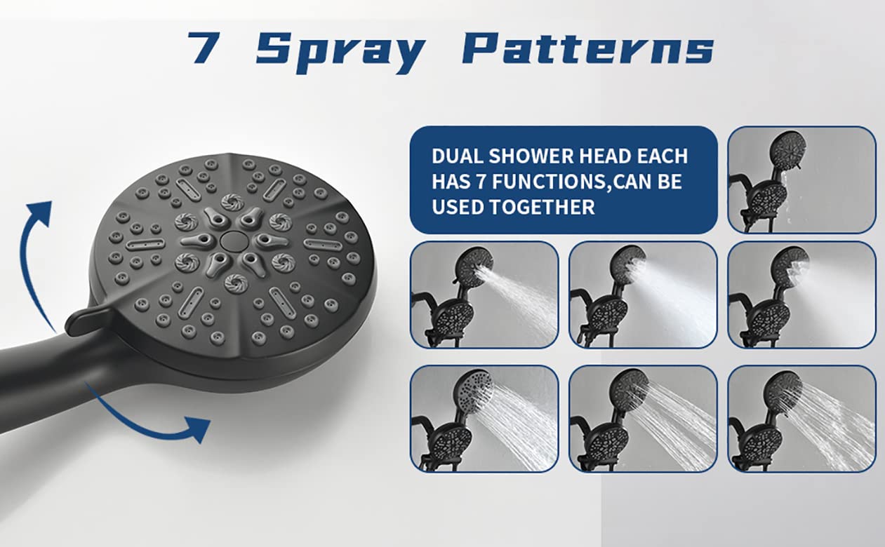 3 Handle Shower Faucet Set with Tub Spout Bathtub Shower Faucet Combo Set Shower System Complete Tub and Shower Trim Kit Matte Black Wall Mounted Shower Fixtures