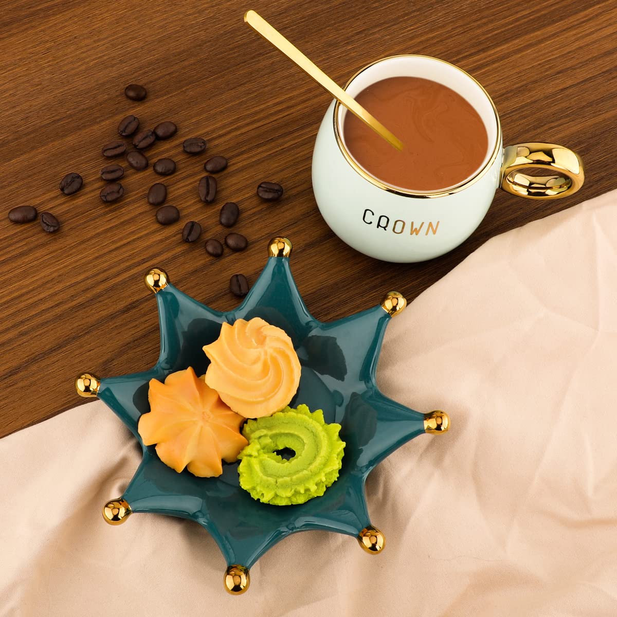 7.4 OZ Mug Ceramic Coffee Cup with Crown Saucer & Spoon, Christmas Gifts Mom Birthday Gifts Mother's Day for Mother,Espresso Coffee mug Tea cup (green)