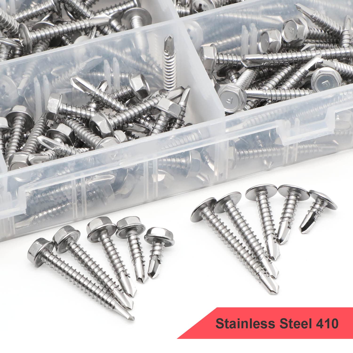 330PCS #10 Self Drilling TEK Screw Assortment Kit, Hex Washer & Modified Truss Head Self Tapping Screws for Metal, 410 Stainless Steel Screws, Length 1/2" to 1-1/2"