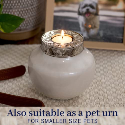 FOVERE β Small Decorative Urns for Human Ashes β White Ashes Keepsake Urn with Candle Holder β 100% Handmade Decorative Cremation Urns for Males and Females. Pet Urn for Dogs Ashes and Cats