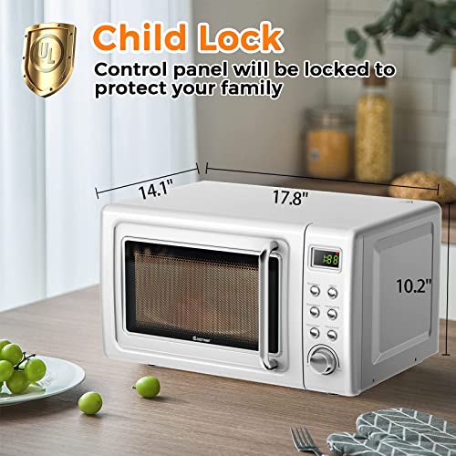 ARLIME Retro Microwave Oven, 0.7Cu.ft, 700-Watt with 5 Micro Power Defrost & Auto Cooking Function, Stainless Steel, LED Display, Easy Clean Interior, Small Countertop Microwave (White)