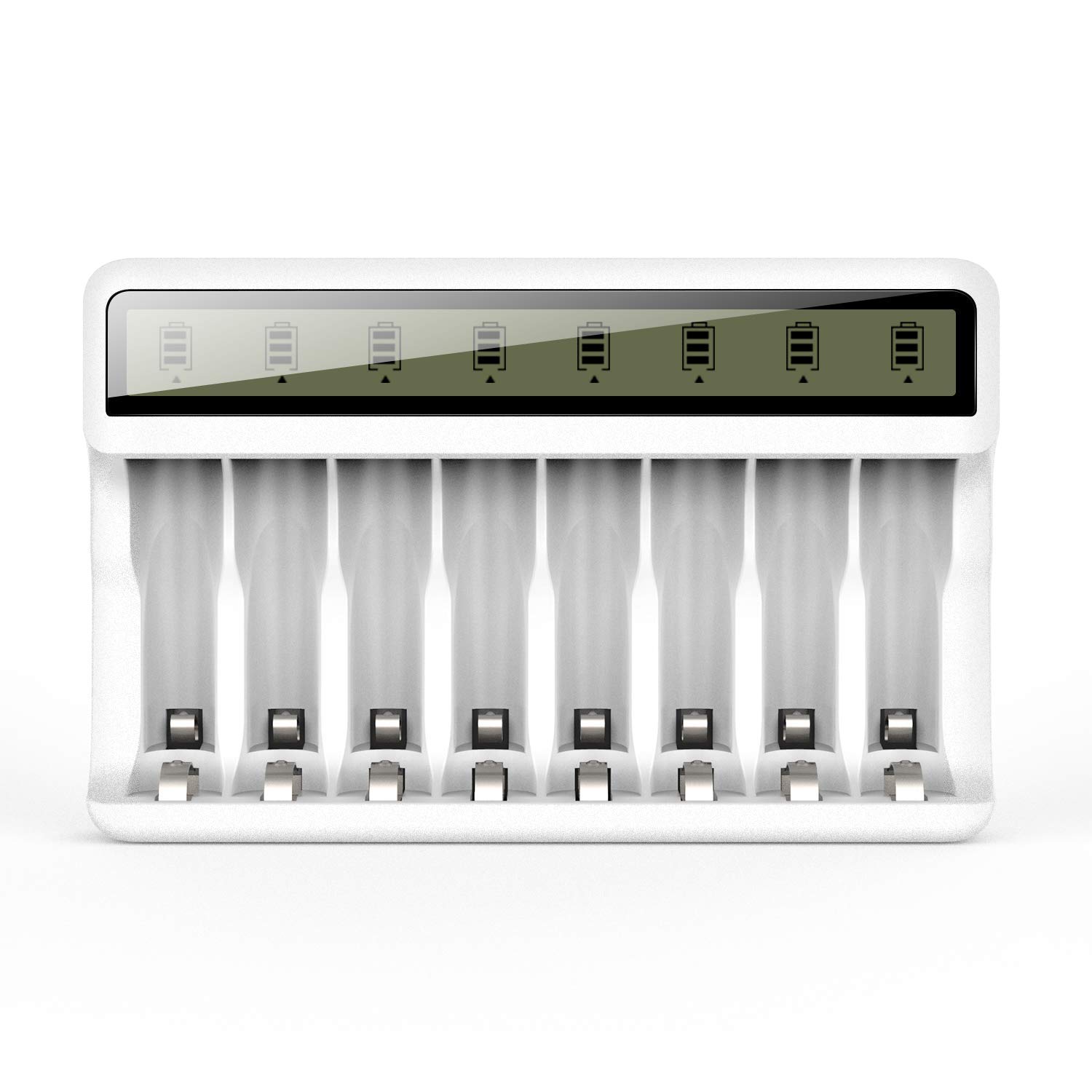 POWEROWL 8 Bay AA AAA Battery Charger with LCD Display (USB Quick Charging, Independent Slot) +AA 2800mAh & AAA 1000mAh 1.2V NiMH Battery Low Self Discharge, Pack of 16
