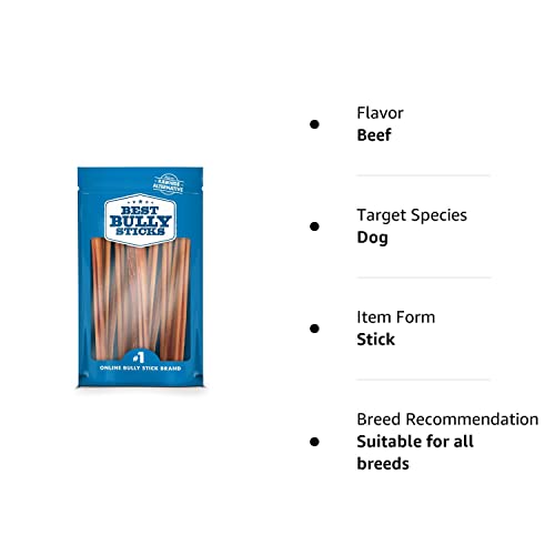 Best Bully Sticks 12 Inch All-Natural Bully Sticks for Dogs - 12β Fully Digestible, 100% Grass-Fed Beef, Grain and Rawhide Free | 12 Pack