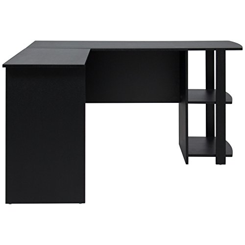 Best Choice Products L-Shaped Corner Computer Desk Study Workstation Furniture for Home, Office w/ 2 Open Storage Bookshelves - Black