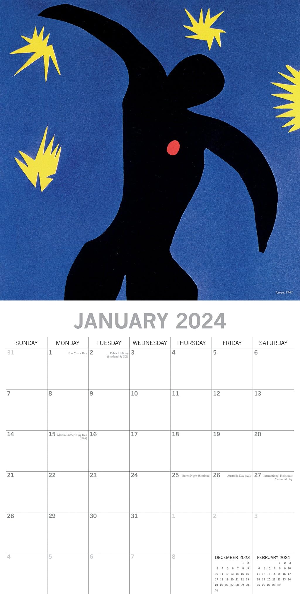 2024 Square Wall Calendar - Matisse 12 x 12 Inch Monthly View, 16-Month, Art Theme, Includes 180 Reminder Stickers