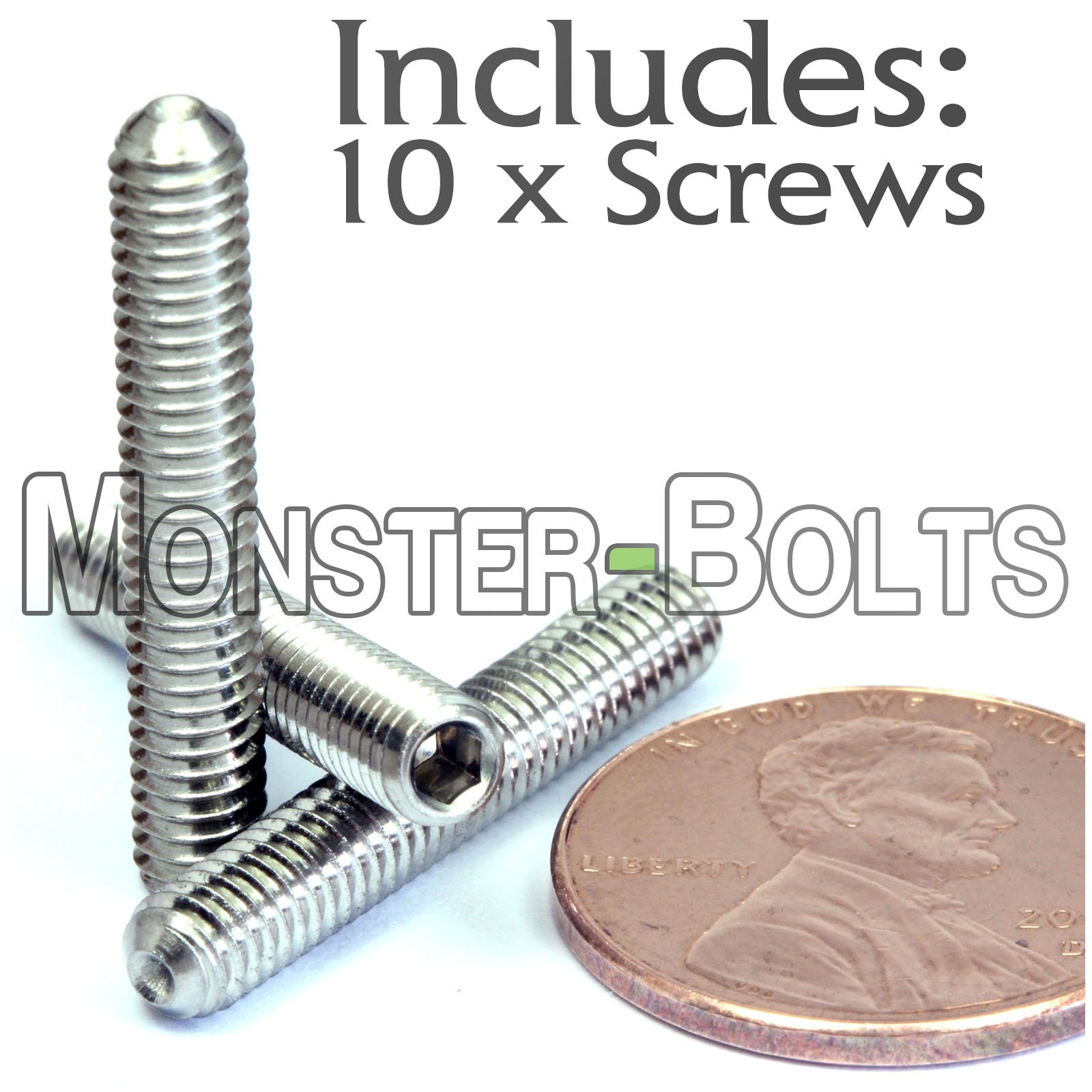 MonsterBolts - M4 x 25mm Cup Point Set Screws, DIN 916, Stainless Steel, 10 Pack