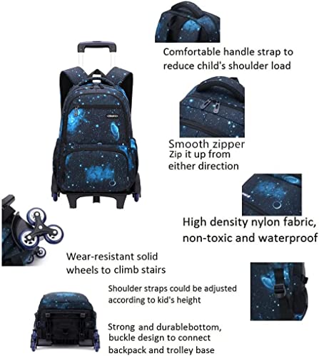 ETAISHOW Boys Girls Rolling Backpack Primary Schoolbag Galaxy-Print Kids Luggage Wheeled Rucksack with 6 Wheels