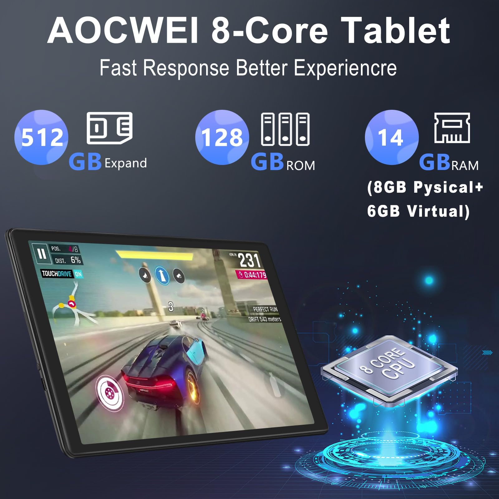 2024 Tablet 10 inch Android 13 Tablets with Octa-Core, 14GB RAM 128GB ROM, 8000mAh Battery, Drop-Proof Case, TF 512GB, HD IPS Touchscreen, 5G/2.4G WiFi, Bluetooth 5.0, GPS, Split Screen Support -Black