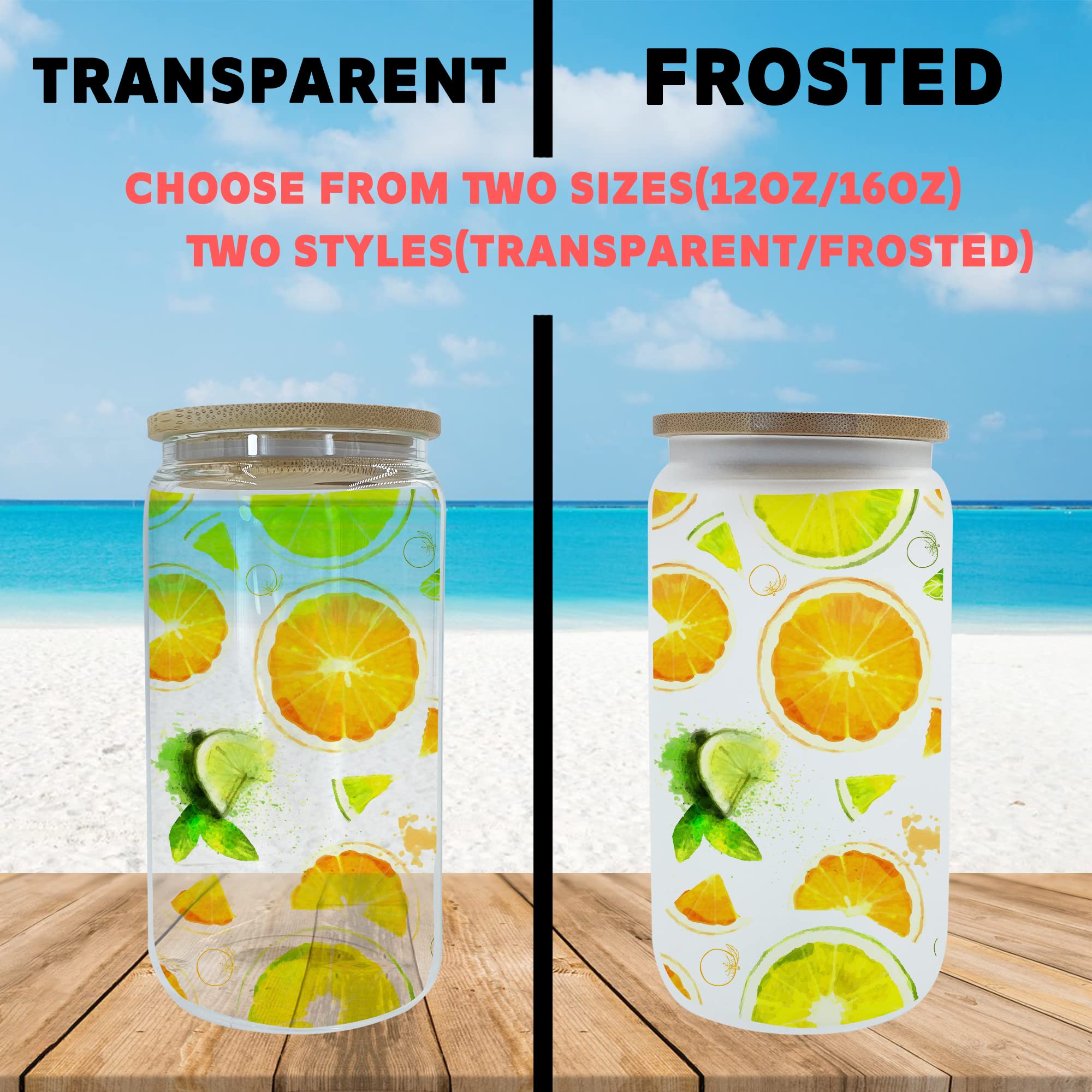 4 Pack 16OZ Sublimation Double Wall Glass Blanks With Bamboo Lid, Transparent Pre Drilled Beer Can Glass for Snow Globe Glitter, Borosilicate Glasses With Plastic Straw for Iced Coffee, Juice, Soda
