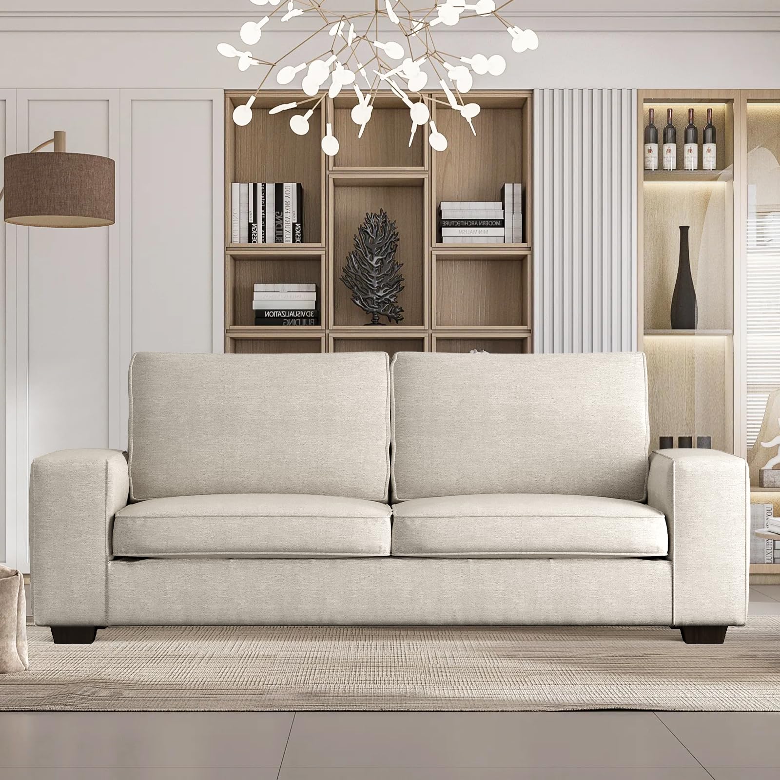 ABAKAN 88.58" Modern Sofas Couches for Living Room, 3-seat Comfy Chenille Couch with Solid Wood Frame, Removable Low-Back Sofa Cushion and Detachable Sofa Cover, Easy to Install(Dark Grey)