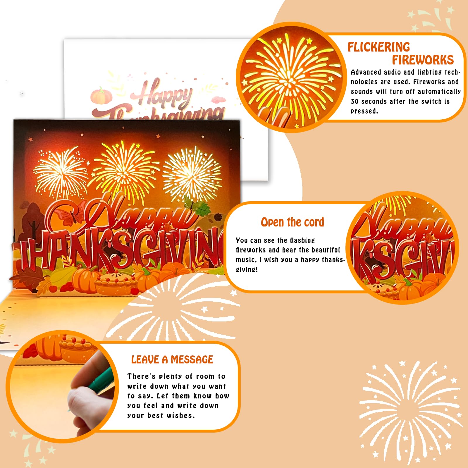 DTESL 3D Pop Up Thanksgiving Card with Light and Music, for All Occasion, Fall Card, Thanksgiving Card, Birthday Card, Fall Thank You Card, Happy Holiday Card, with Envelope