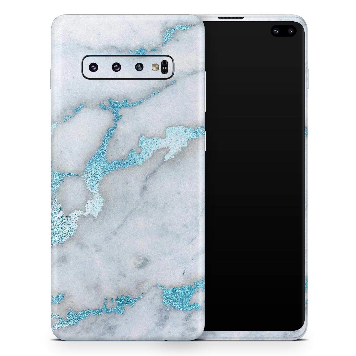 DesignSkinz Marble & Digital Blue Frosted Foil V1 Protective Vinyl Decal Wrap Skin Cover Compatible with The Samsung Galaxy S20 (Screen Trim & Back Glass Skin)