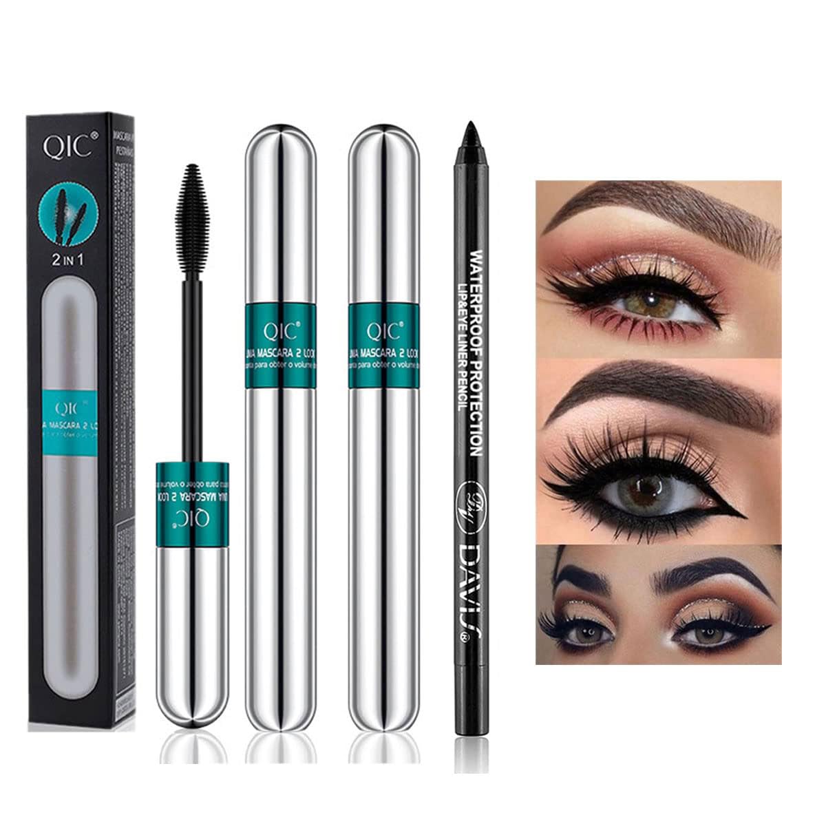 3PCS 4D Silk Fiber Lash Mascara,2 in 1 Mascara Thrive Liquid For Natural Lengthening And Thickening Effect,no clumping Superstrong Waterproof Mascara for Long-Lasting,Beauty Charming Eye Make up
