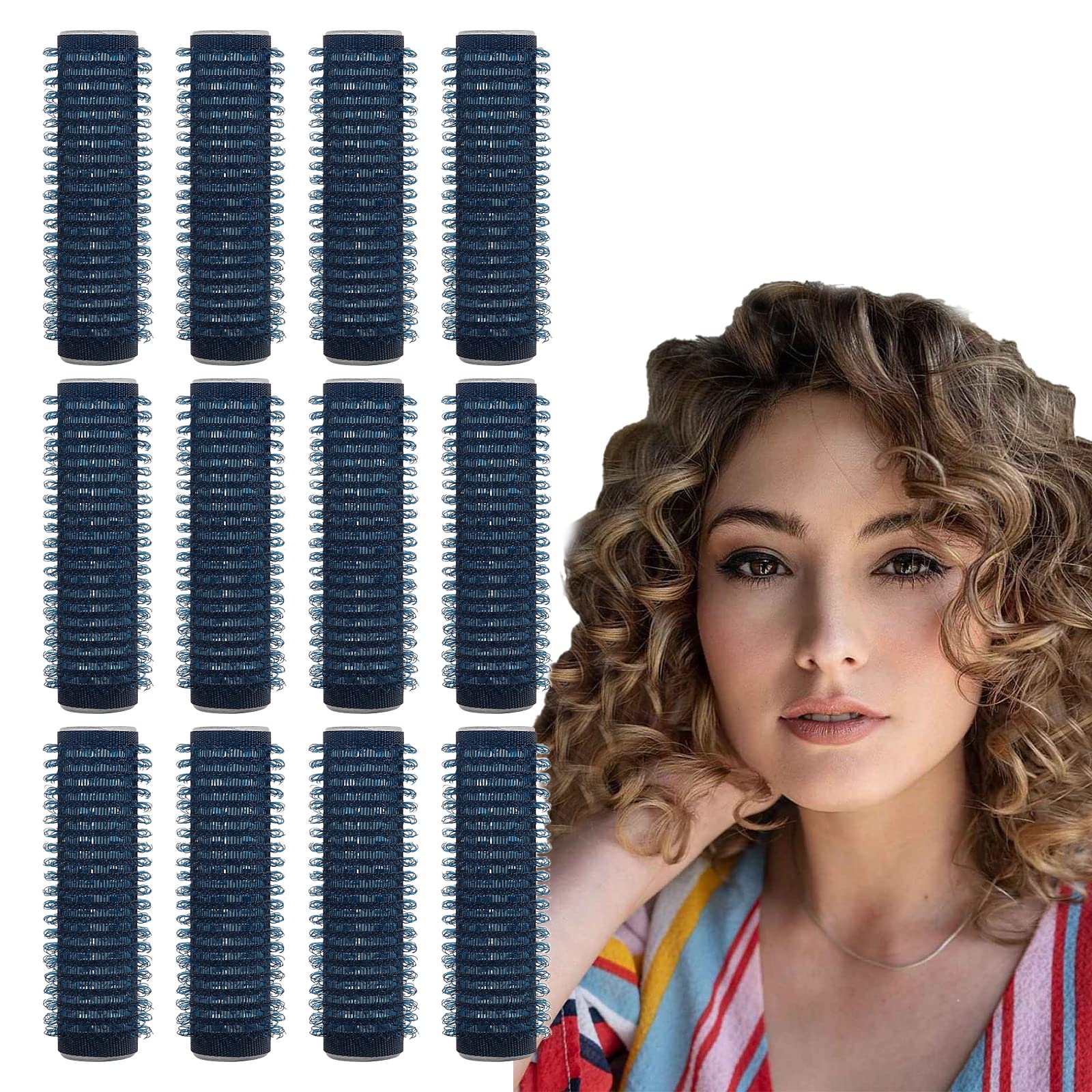 36 PCS Hair Rollers, Small Size Self Grip Hair Curlers Hair Dressing Tool, Salon Curly Style Hair Rollers for Short Hair, 0.6 Inch Navy Blue