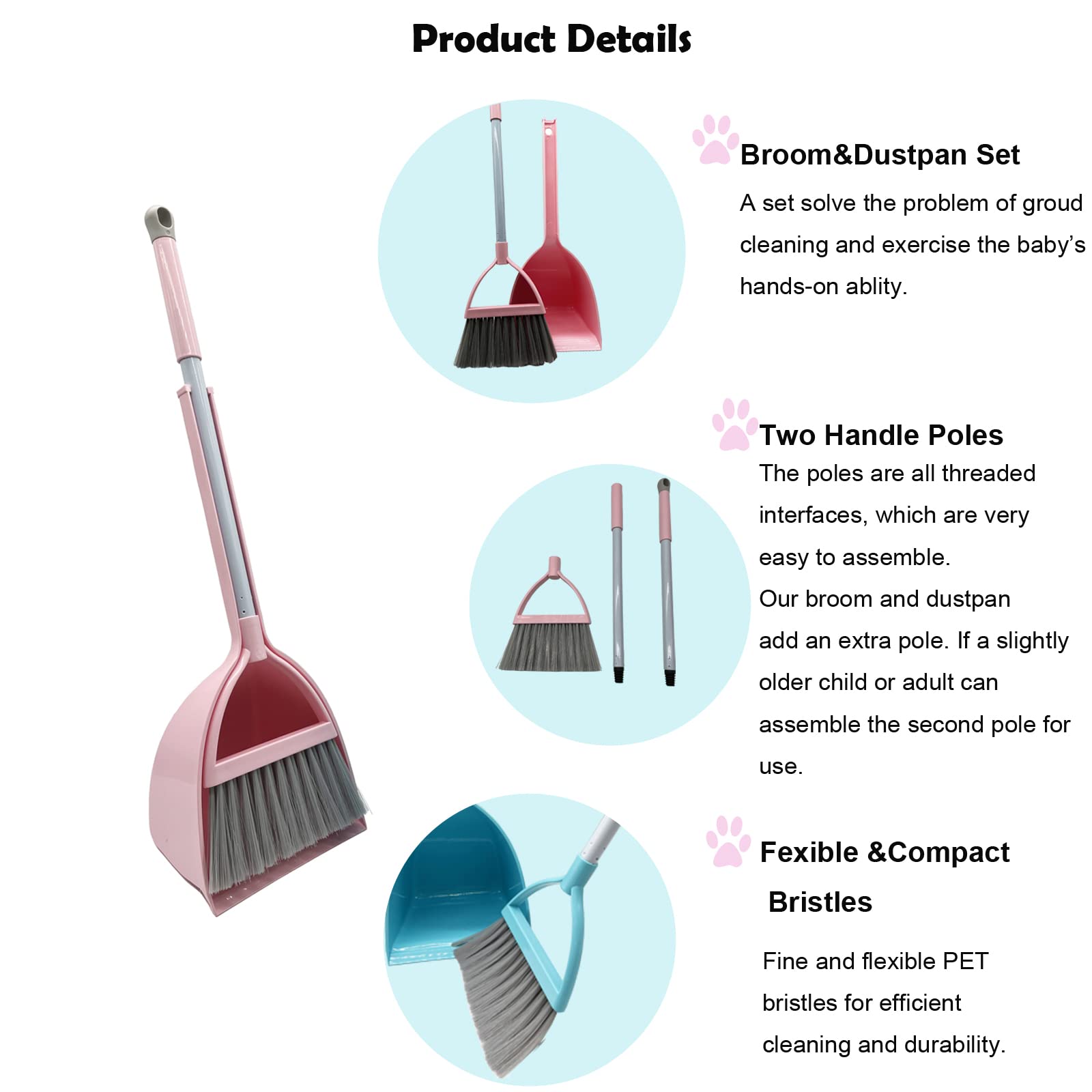 BSMstone Kids Broom and Dustpan Set-Mini Dustpan and Broom for Children Housekeeping Pretend Play Cleaning Tools Set (Blue)