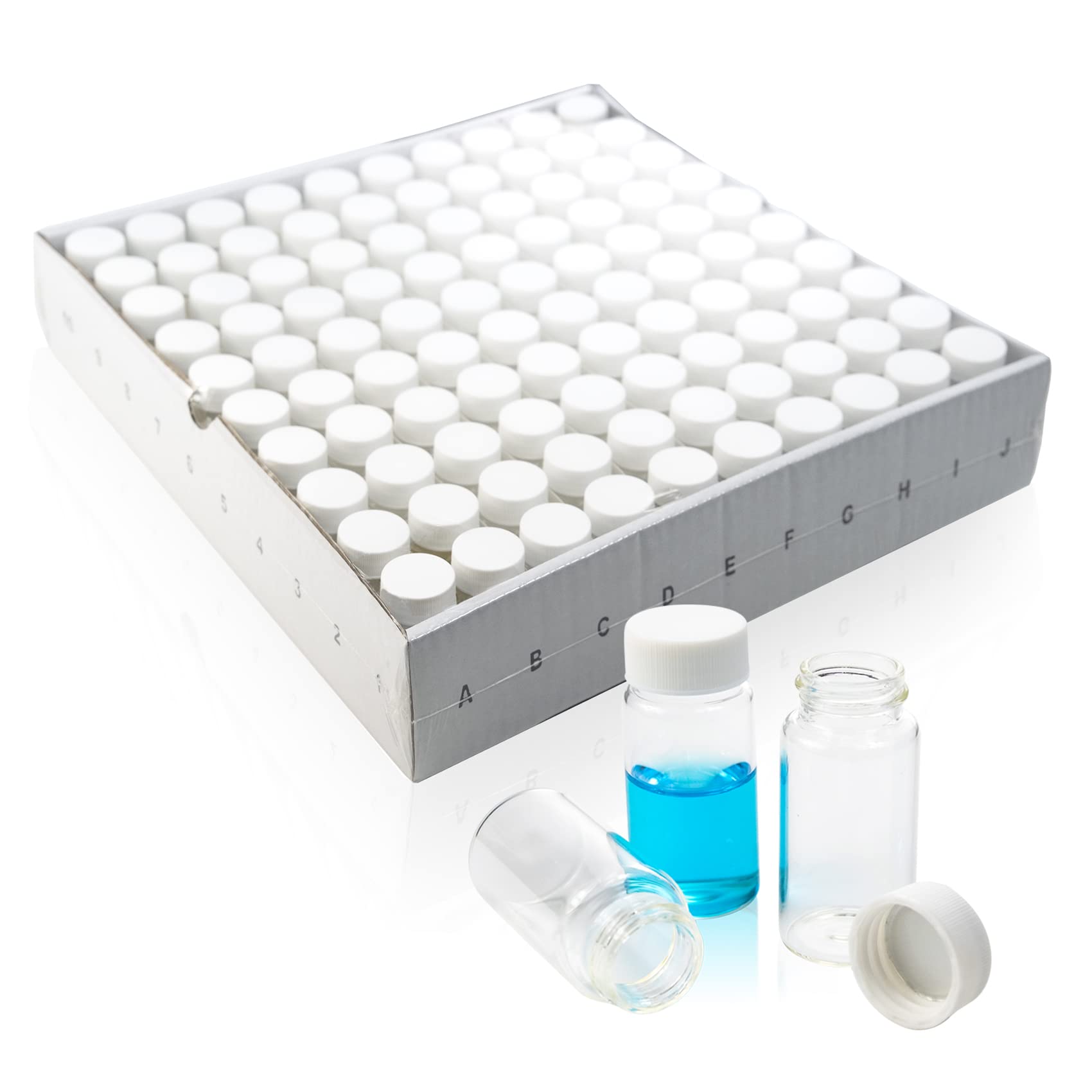 ALWSCI 20 ml Scintillation Vials Liquid Borosilicate Glass Sample Scintillation Counting Vials, 22-400 White Screw Cap, Silver Aluminum Foil Liner, Pack of 100