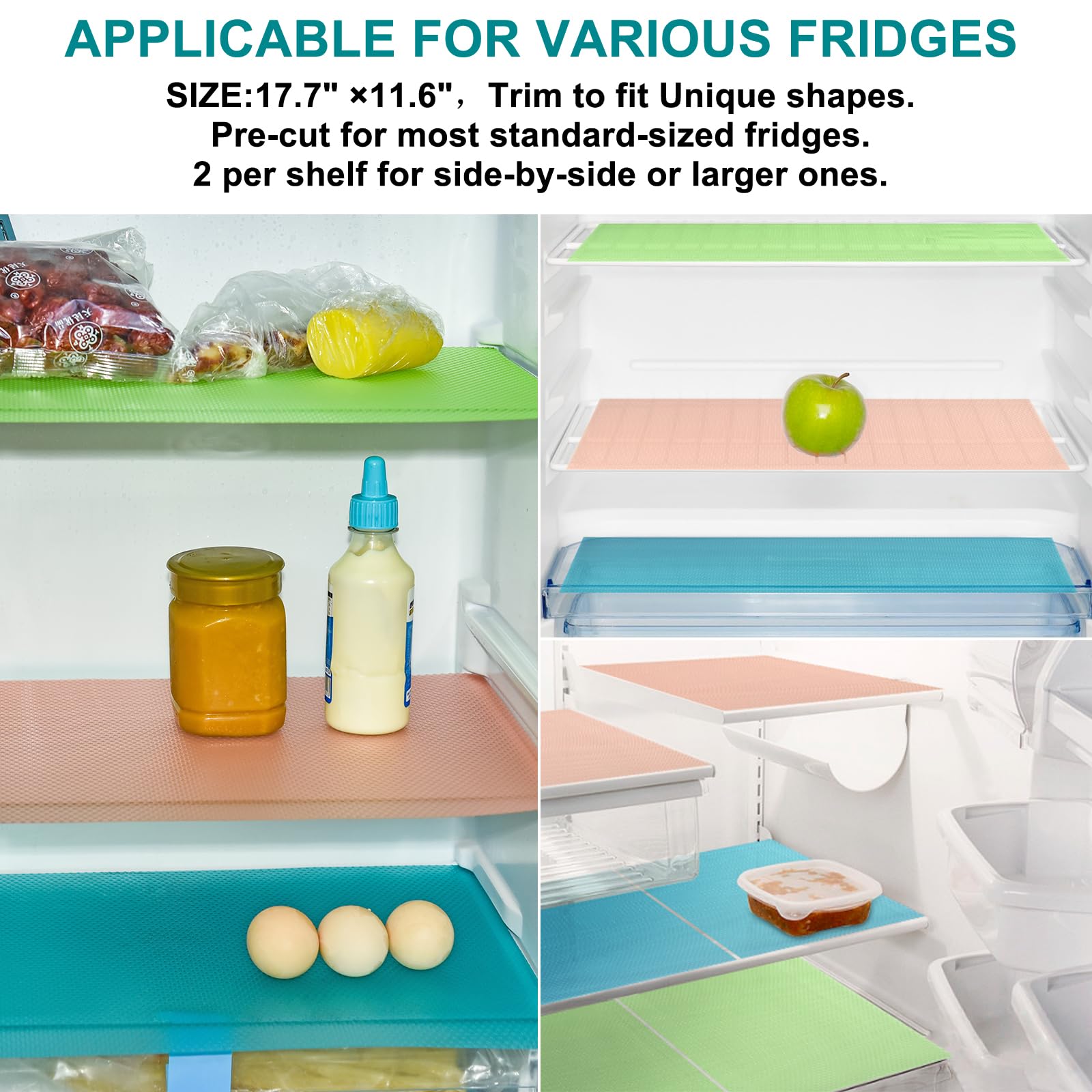 8 Pcs Refrigerator Liners for Shelves - Easy to Clean Fridge Liner Mats, Spill Protection Refrigerator Shelf Liners Drawer Liners, Nonslip Washable BPA-Free Refrigerator Mats