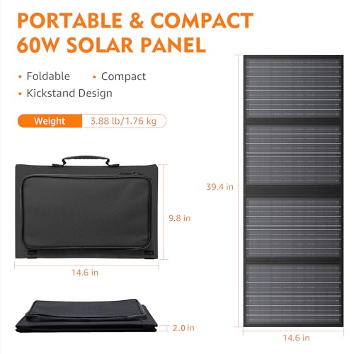 296Wh 600W Portable Power Station with 60W Solar Panel, Solar Generator Outdoor Backup Battery Supply with AC Outlet for Tent Camping, Home Emergency, Traveling, RV Trip
