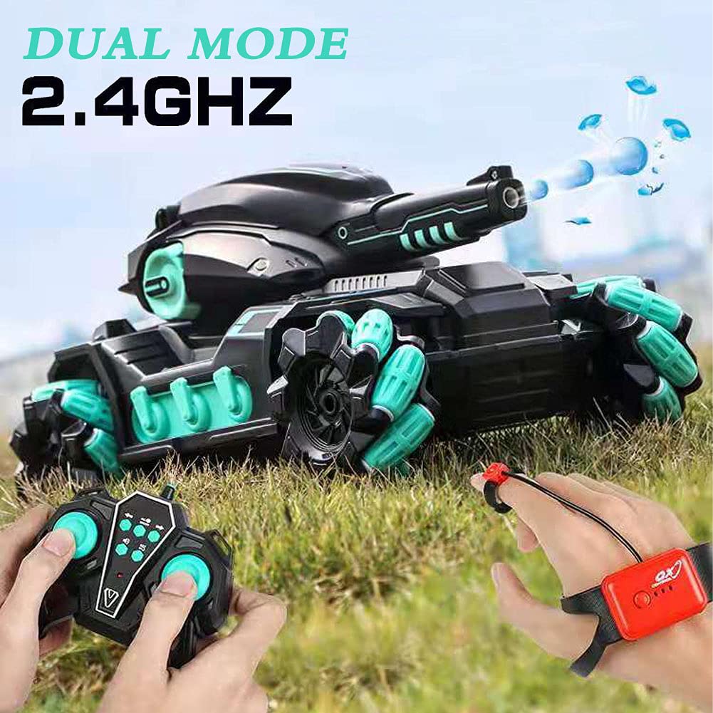 Xximuim RC Tank Car, 2.4G Electric Watch Remote Control Water Bomb Tank car Stunt Multiplayer Battle Toy Car, Can Drift Horizontally, 360° Stunt Rotation，Great Gift Toy for Boys