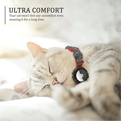 Airtag Cat Collar Breakaway, Reflective Kitten Collar with Apple Air Tag Holder and Bell, Lightweight Tracker Cat Collars for Girl Boy Cats, Kittens, Puppies (Red, S)