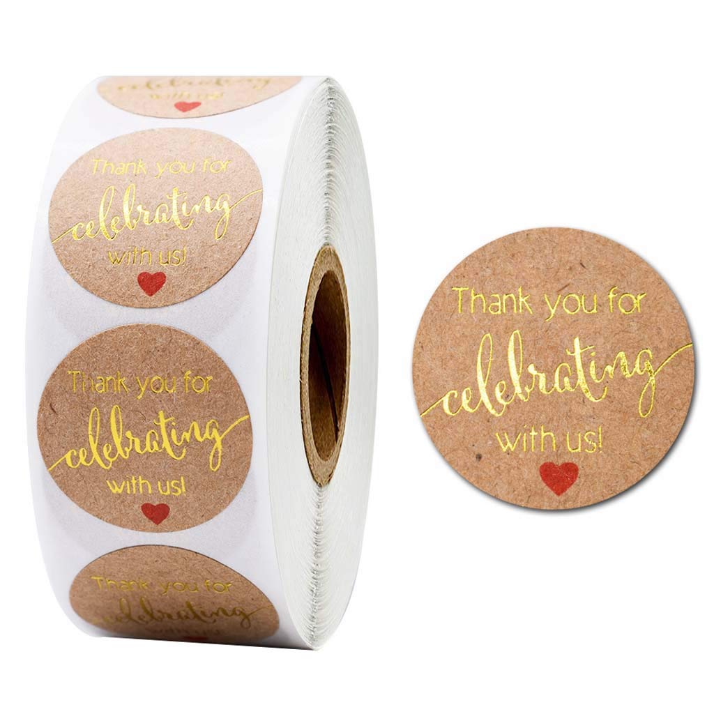 WANGFUFU 500pcs 1Inch Kraft Thank You for Celebrating with US Stickers Wedding Seal Label - for Sealing, Decoration