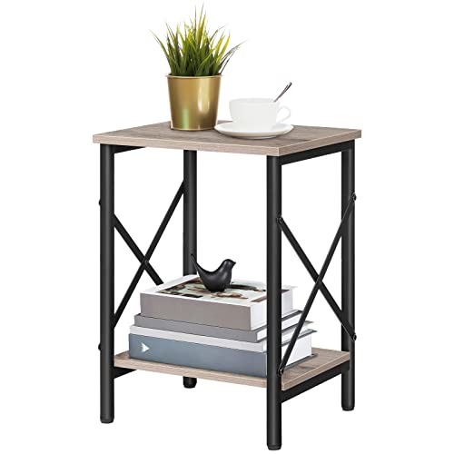 ALLOSWELL Nightstands Set of 2, End Tables with Storage Shelf, Bedside Tables X-Shaped Design, Side Tables for Living Room, Bedroom, 14.6 x 10.6 x 19.9 Inches, Easy Assembly, Greige ETHG2801S2G1