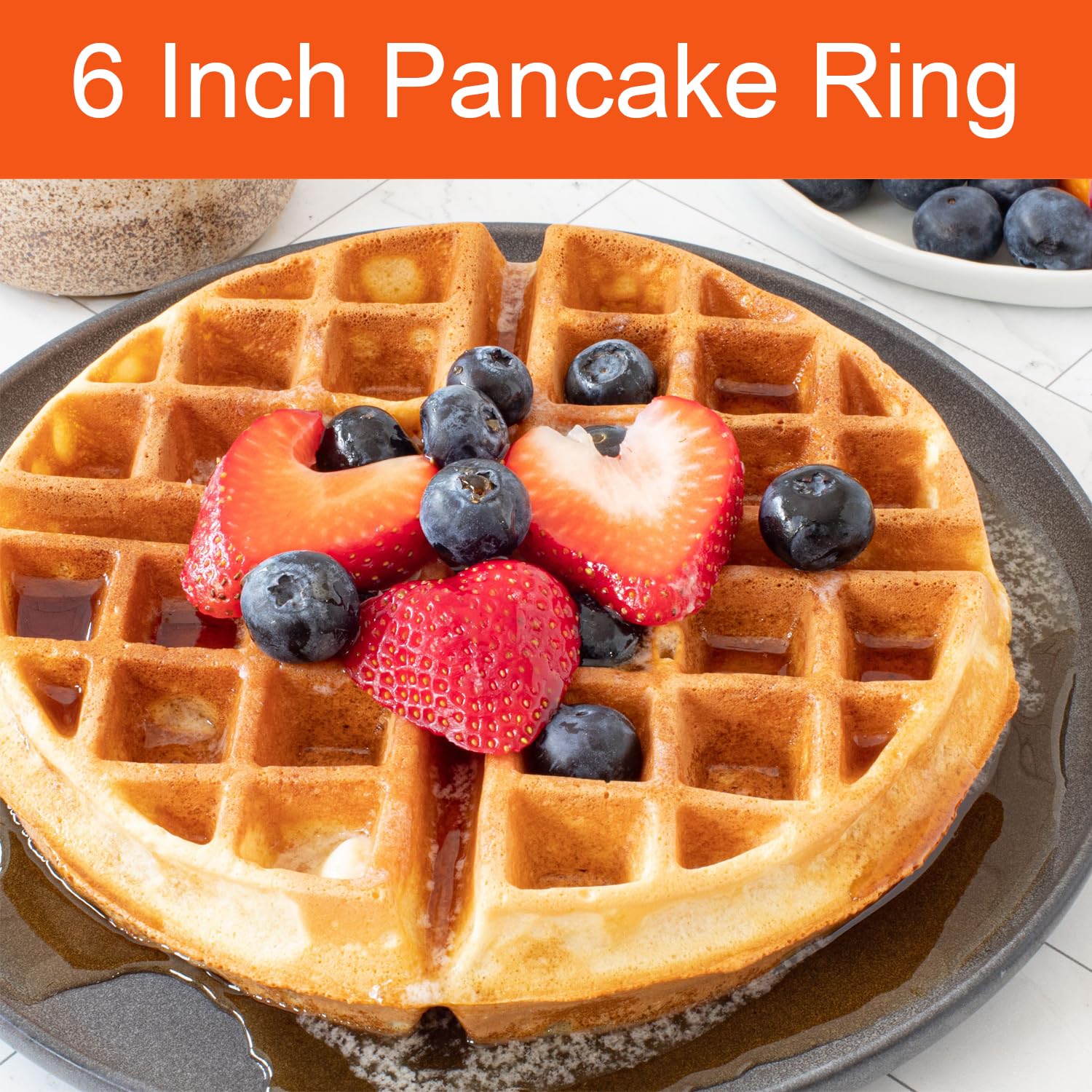 6" Pancake Ring 4" Egg Ring for Griddle,Non-Stick Stainless Steel 6 Inch Pancake 4 Inch Egg Ring for Frying Egg Crumpet Ring Muffin Ring with Silicone Handle(2X 6" Pancake Ring + 2X 4" Egg Ring)