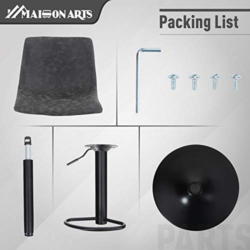 MAISON ARTS Swivel Bar Stools Set of 2 for Kitchen Counter Adjustable Counter Height Bar Chairs with Back Tall Barstools PU Leather Kitchen Island Stools, 300 LBS Bear Capacity, Grey