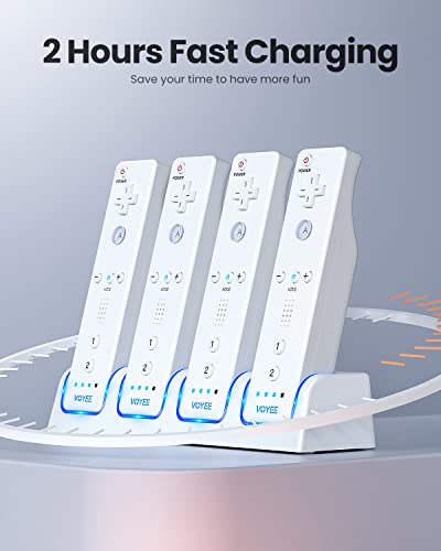 4-in-1 Wii Remote Charger, VOYEE Fast Charging Station with 4 Pack 2800mAh Wii Rechargeable Battery Pack and Type-C USB Cable, Wii Charger Compatible with Nintendo Wii/Wii U Controller White