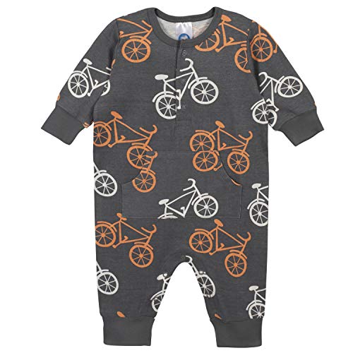 Grow by Gerber Baby Boys 3-Pack Coverall Set, Grey/Ivory/Orange, 3-6 Months