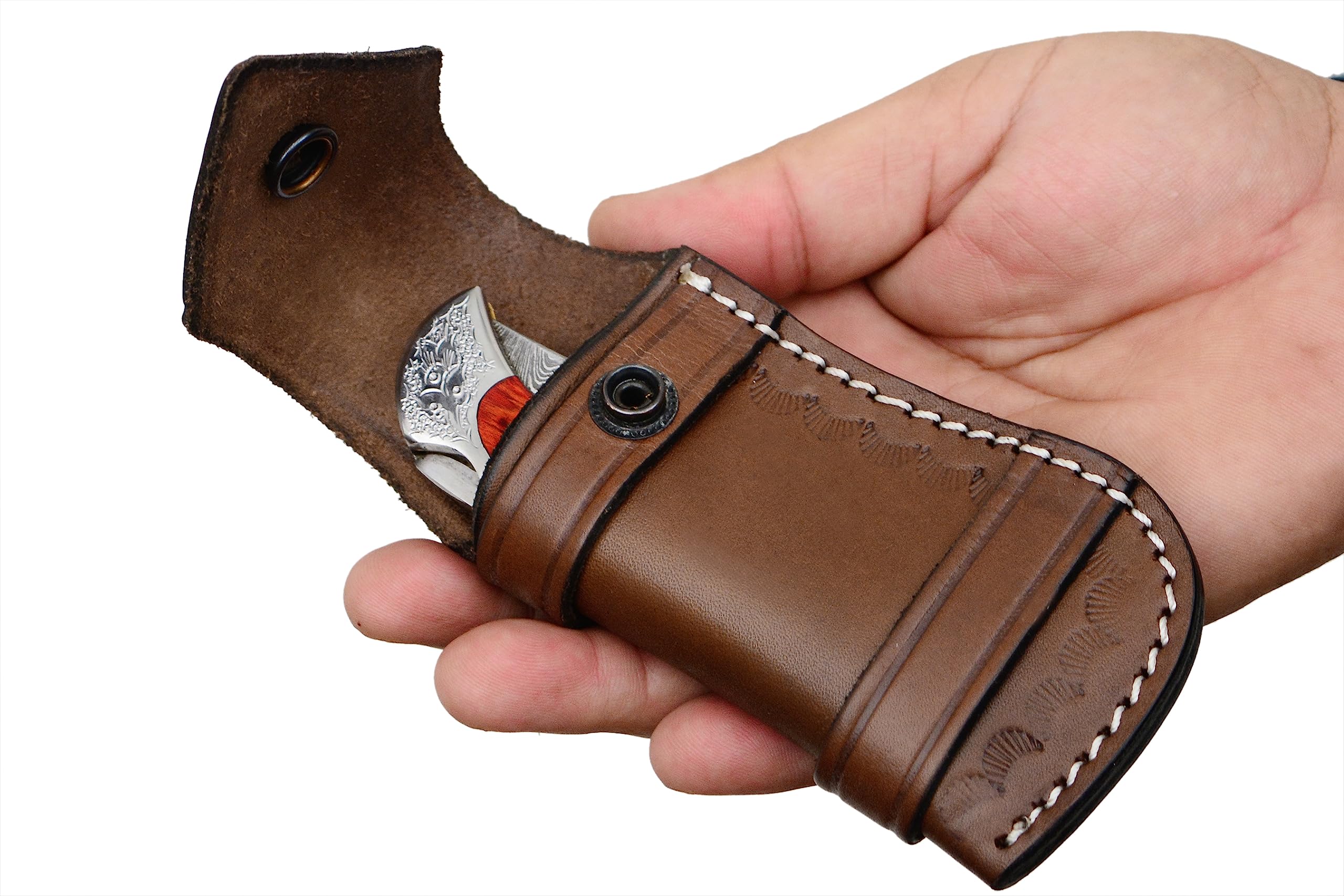 ALZAFASH Leather Knife Sheath, EDC Belt Knife Case Holder, Knife Holster for Belt, Pocket Knife Sheath for Folding Knives (Color:Brown)