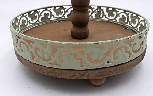 Funly mee Rustic Metal and Wood Single Tier Tray with Handle Farmhouse Decorative Tray(10.2W×10.2D×10.2H) in