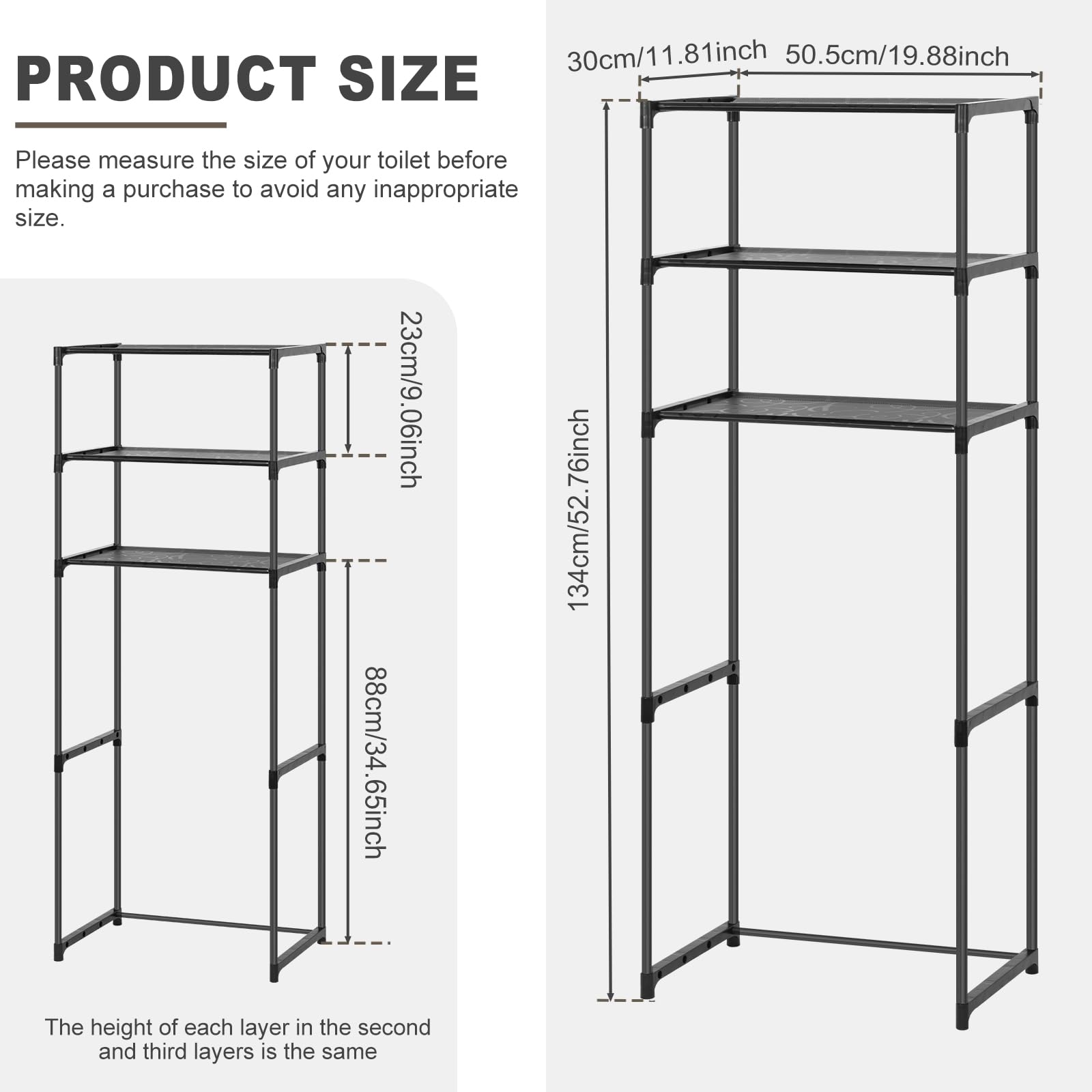 3 Tiers Over the Toilet Storage Rack Multifunctional Over Toilet Shelf Organizer Large Capacity Bathroom Storage Shelf Organizer Easy Assembly Bathroom Space Saver Shelf for Bathroom Restroom Laundry/