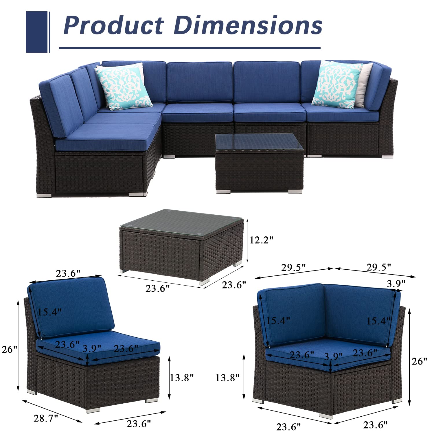 iArtHand 7PCS Patio Sofa Set with Coffee Table Patio Conversation Set Outdoor Sectional Sofa PE Rattan Set Outdoor Furniture Sets All Weather with Thickened Cushion, Manual Weaving
