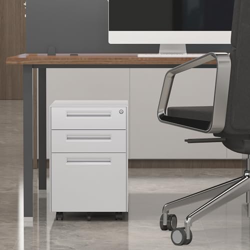 3 Drawer Metal Mobile Vertical Locking File Cabinet with Lock, Under Desk Rolling Filing Cabinets for for Home Office,Fully Assembled Except Wheels,Anti-Tilting Waterproof Moisture-Proof Mount-It! Mob