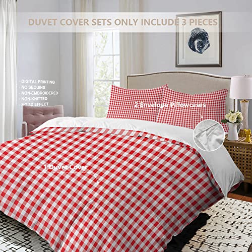 BaoNews Red White Checkered Duvet Cover Set Twin Size,3 Pieces Square Red and White Gingham Bedding Set Hotel Quality Comforter Cover Set with 2 Pillowcases(No Filler)