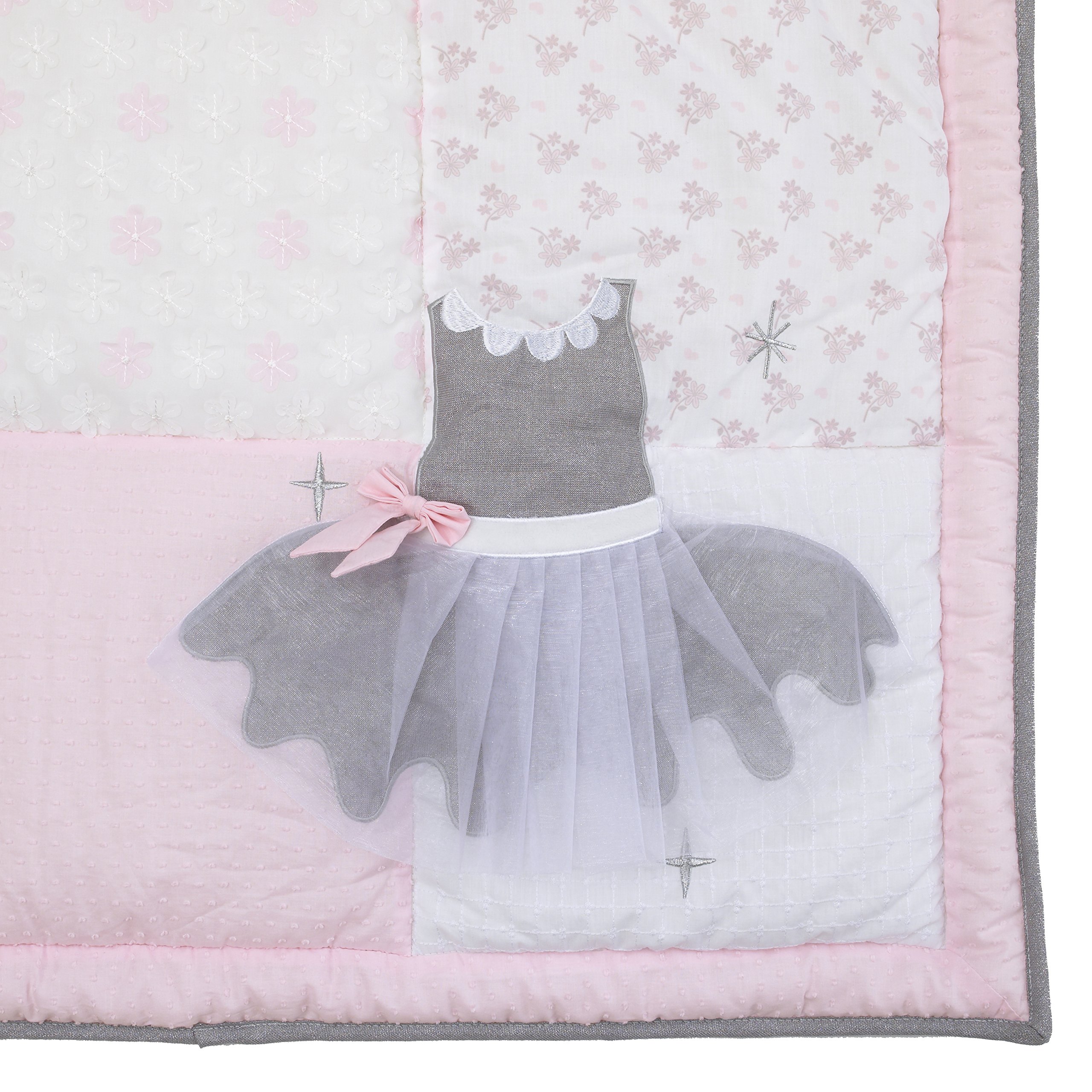 NoJo Ballerina Bows 4 Piece Nursery Crib Bedding Set, Pink/Silver/White