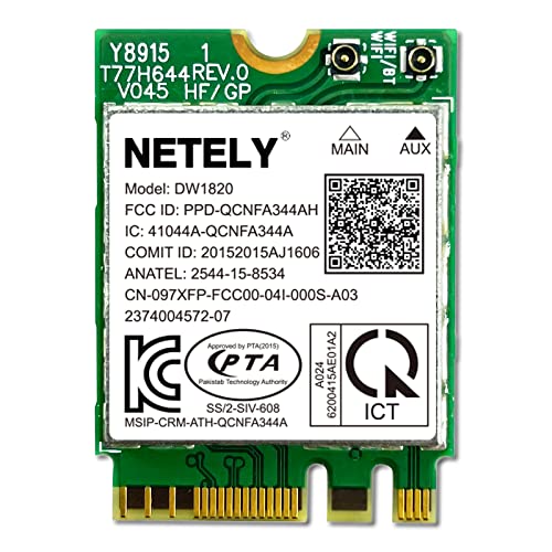 NETELY IEEE 802.11AC NGFF M2 Interface 1200Mbps Dual Band WiFi Adapter for Laptop PCs, NGFF M2 WiFi Card with Bluetooth 4.2, OEM DELL Wireless Network Adapter DW1820